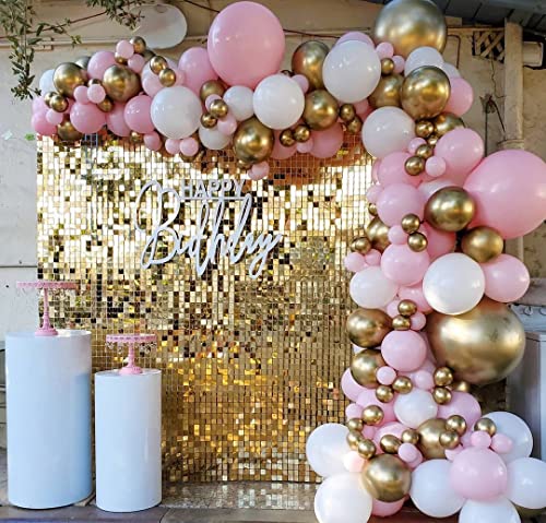 BALONAR 125Pcs DIY Pink Gold White Garland Balloons Kits with 18/10/5Inch Latex Metallic Chrome Balloons for Bridal Shower Girl Birthday Party Wedding Baby Shower Anniversary Balloon Chain.