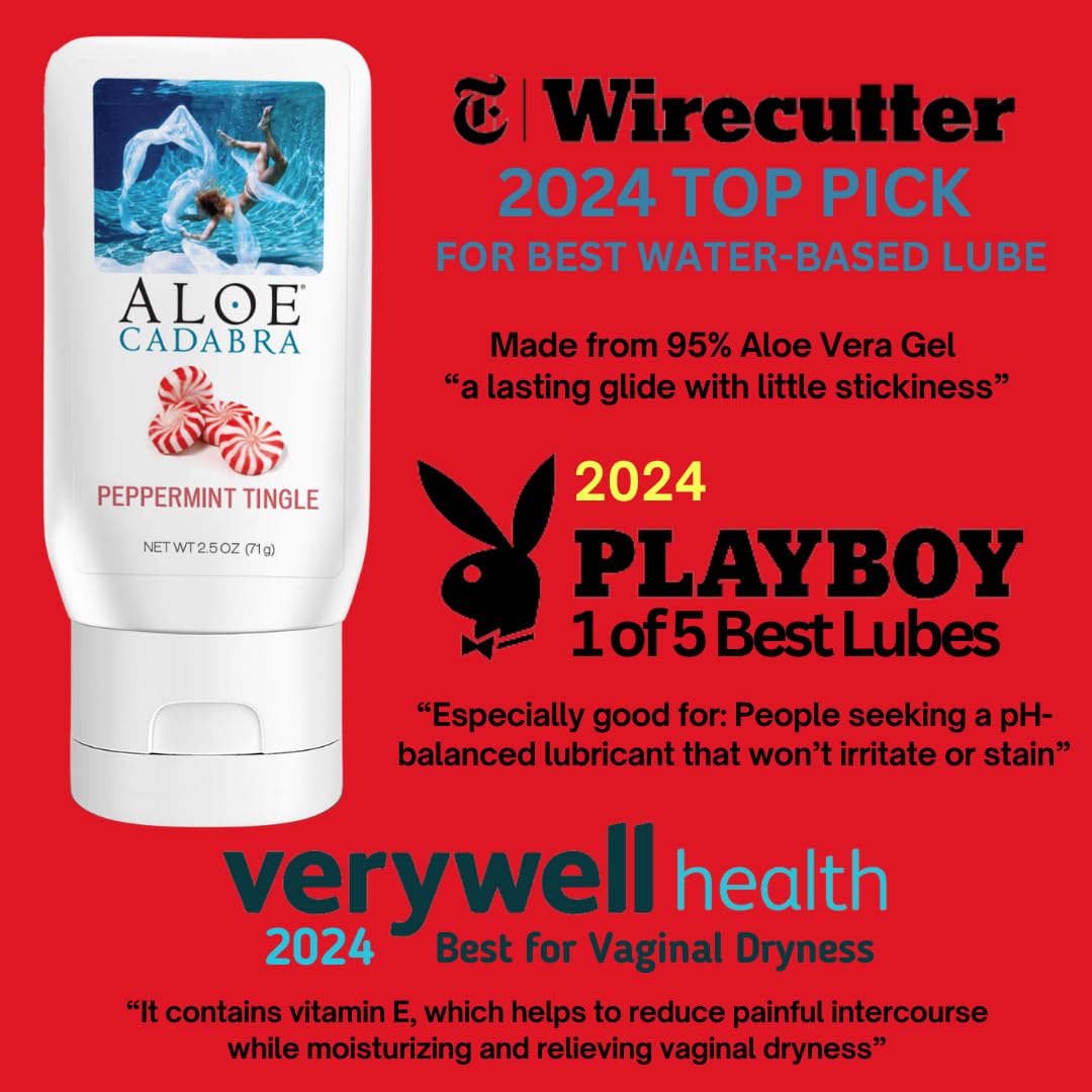Aloe Cadabra Flavored Personal Lubricant and Vaginal Moisturizer, Organic Edible Aloe Lube for Men, Women and Couples, Non-Staining, pH Balanced, Toy Compatible (Peppermint, 2.5 Ounces, 3 Pack)