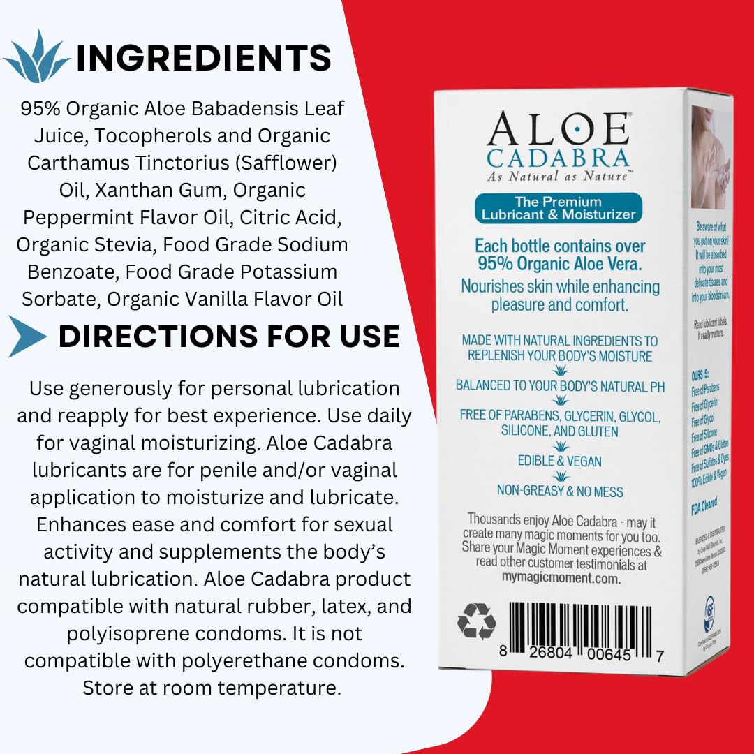 Aloe Cadabra Flavored Personal Lubricant and Vaginal Moisturizer, Organic Edible Aloe Lube for Men, Women and Couples, Non-Staining, pH Balanced, Toy Compatible (Peppermint, 2.5 Ounces, 3 Pack)