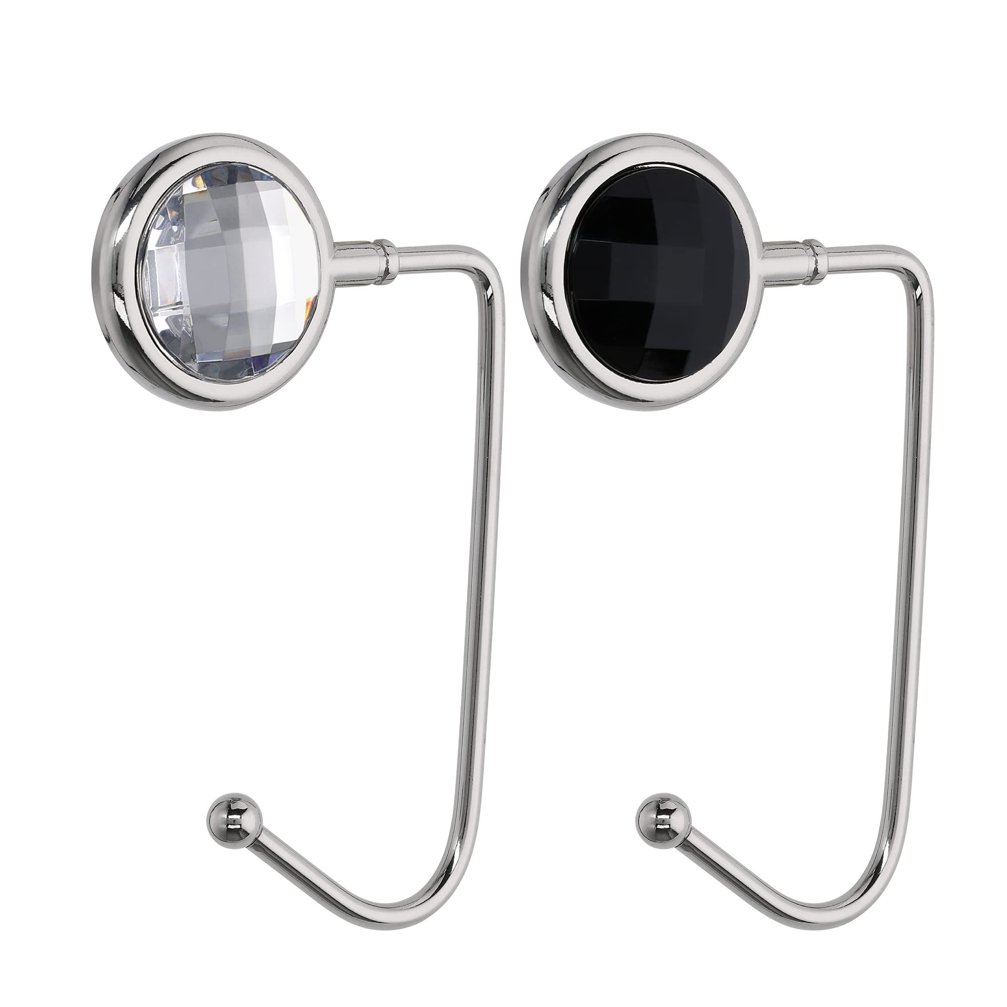 kwmobile Purse Hooks for Table - Set of 2 Handbag Hook Holder Hanger for Tables Desk Restaurants - Diamond Handbag Hook Black/White/Silver