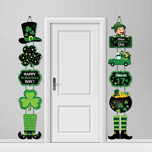 St Patrick's Day Door Banner Decoration Hanging Welcome Signs Door Banner Green Shamrock Car Hat Leprechaun Hanging Door Decor Happy St Patrick's Home Decor Paper Banner for Home Outdoor Indoor