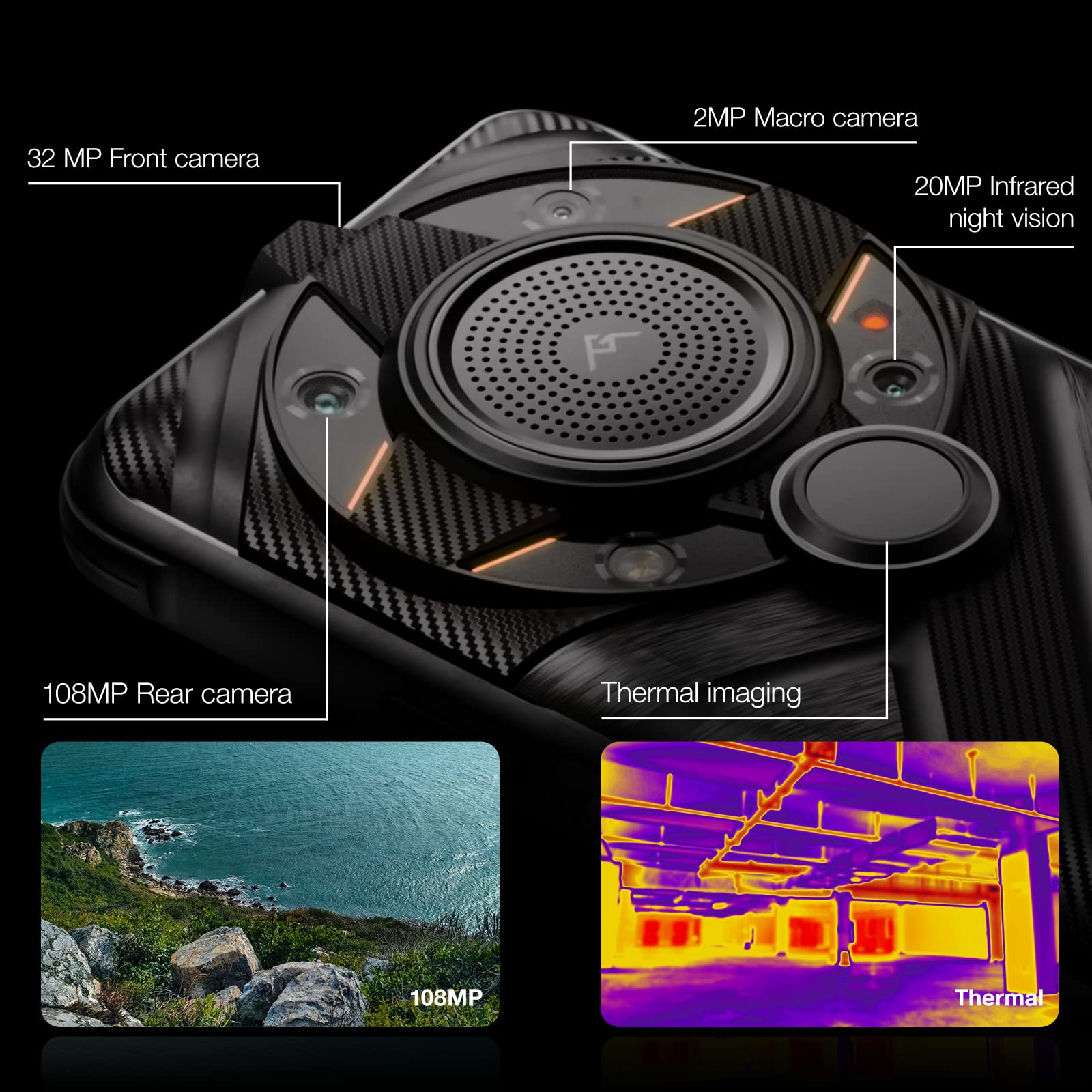 AGM G2 Guardian 5G Rugged Smartphone with 256x192 Resolution Thermal Camera, Rugged Phone with 20MP Infrared Night Vision, 108MP Main Camera, Qualcomm QCM6490, 6.58" FHD+ 120Hz, 7000mAh, 12+256GB, NFC