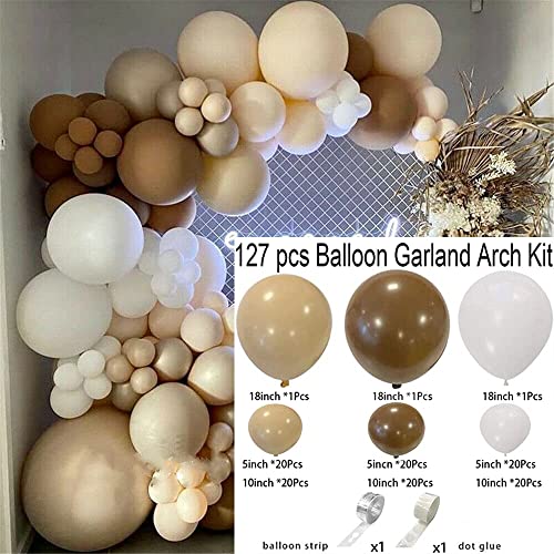 TEDREN 127PCS Balloon Garland Arch Kit Coffee Brown White Latex Balloons Kit for Garland Theme Party Birthday Baby Shower Wedding Decorations (Coffee)
