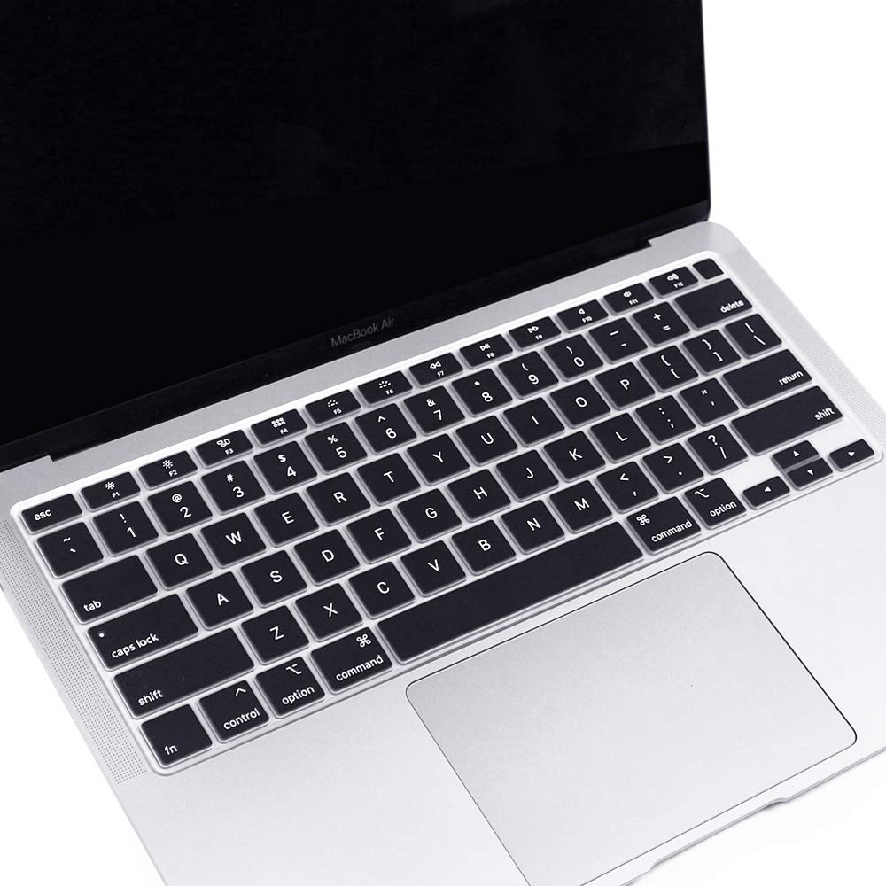 ProElife Ultra Thin Keyboard Cover Skin for 2021-2020 MacBook Air 13 Inch Model A2337 Apple M1 Chip A2179 (U.S Layout) with Touch ID Accessories Keyboard Silicone Protective Skin (Black)