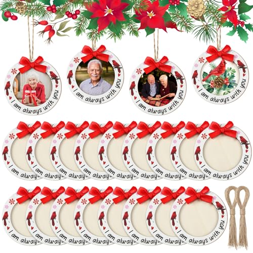 Blulu 24 Pieces Christmas Red Cardinal Picture Frames Ornaments Wooden Cardinal Photo Ornaments I Am Always with You Ornaments for Xmas Tree Decoration Cardinal Sympathy Memorial Gifts