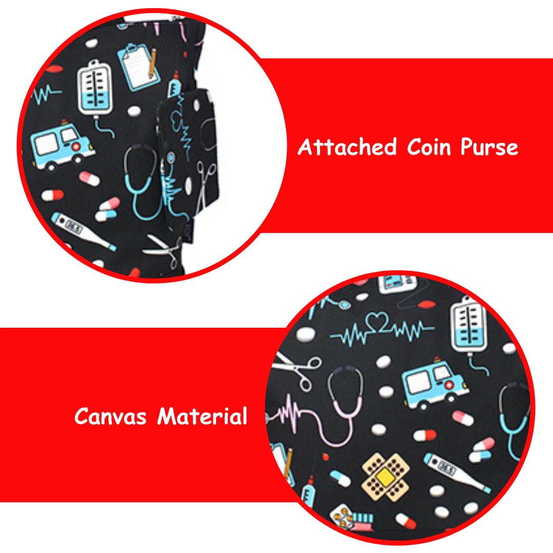 NGIL Medium Top Zipper Closure Canvas Tote Bag with Attached Matching Coin Purse For Moms and Nurses (Nurse Print-Black)