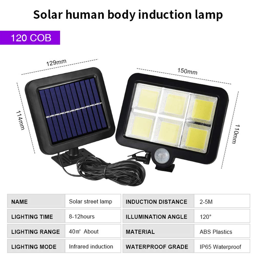 Solar Security Light, Solar Wall Lights Outdoor Flood Light - 120 LED PIR Motion Induction IP65 Waterproof, Up to 10 Hours Illumination,Easy-to-Install Split Solar Light for Front Door,Yard,Garage