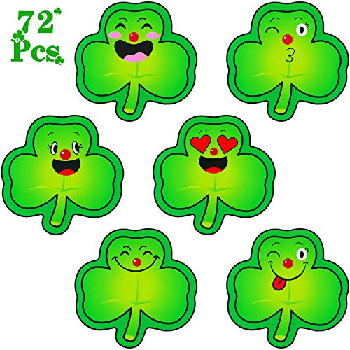 72 Pieces Shamrock Cutouts Printed Colorful Shamrocks Cut-Outs St. Patrick's Day Paper Cutouts with Glue Point for Home Class Office Decor, Irish Party Crafts, 3 Inch