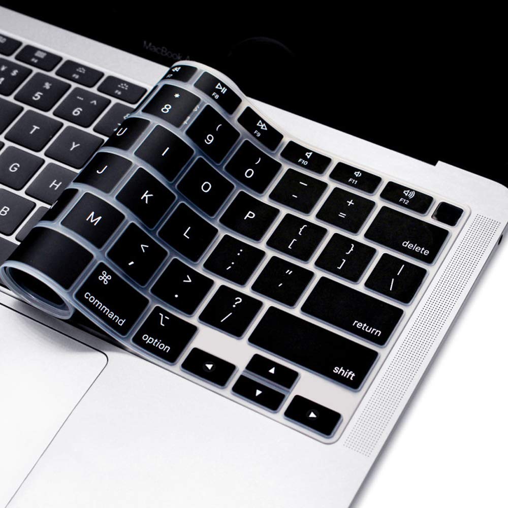 ProElife Ultra Thin Keyboard Cover Skin for 2021-2020 MacBook Air 13 Inch Model A2337 Apple M1 Chip A2179 (U.S Layout) with Touch ID Accessories Keyboard Silicone Protective Skin (Black)