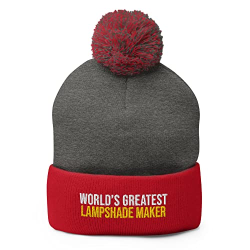 World's Greatest Lampshade Maker Hat (Embroidered Pom-Pom Beanie) Lampshade Maker Apparel