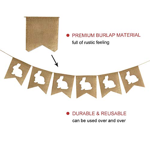 Partyprops Rabbit Burlap Garland | Bunny Burlap Garland | Rustic Easter Decorations | White Rabbits Banner