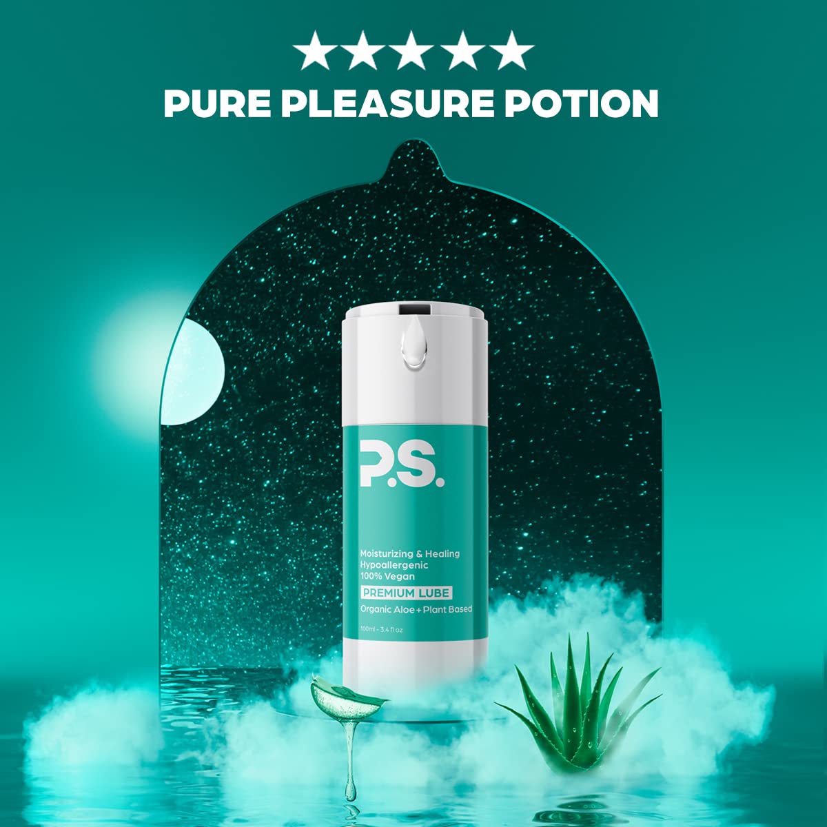 PS Personal Lubricant - Organic Aloe & Plant Based Lube - Clean, Vegan, & pH Balanced - 100% Natural Water Based Lubrication - 100ml Bottle