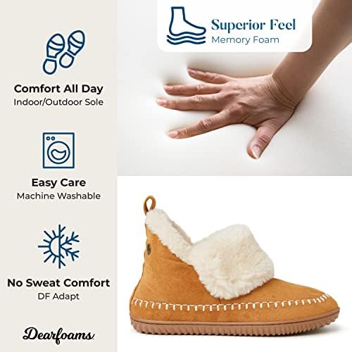 Dearfoams Women's Alpine Moritz Outdoor Arch Support House Shoe Bootie Slipper, Whiskey, 7-8
