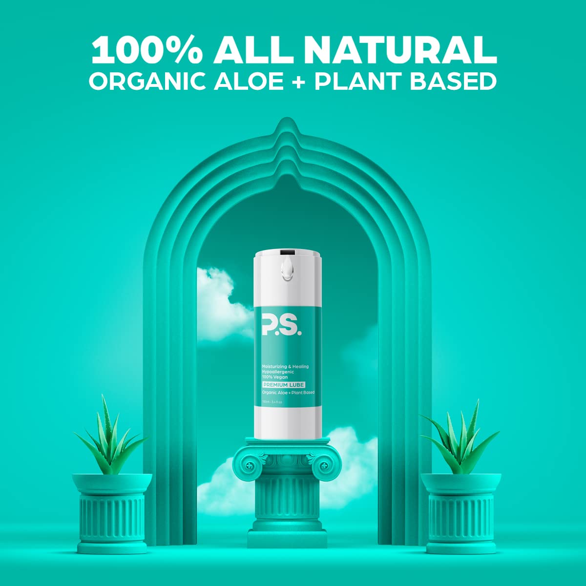 PS Personal Lubricant - Organic Aloe & Plant Based Lube - Clean, Vegan, & pH Balanced - 100% Natural Water Based Lubrication - 100ml Bottle
