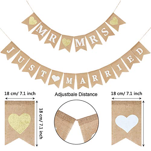 2 Pieces Mr and Mrs Banner Just Married Banner Burlap Wedding Bridal Shower Banner Rustic Bunting Garland for Wedding Party