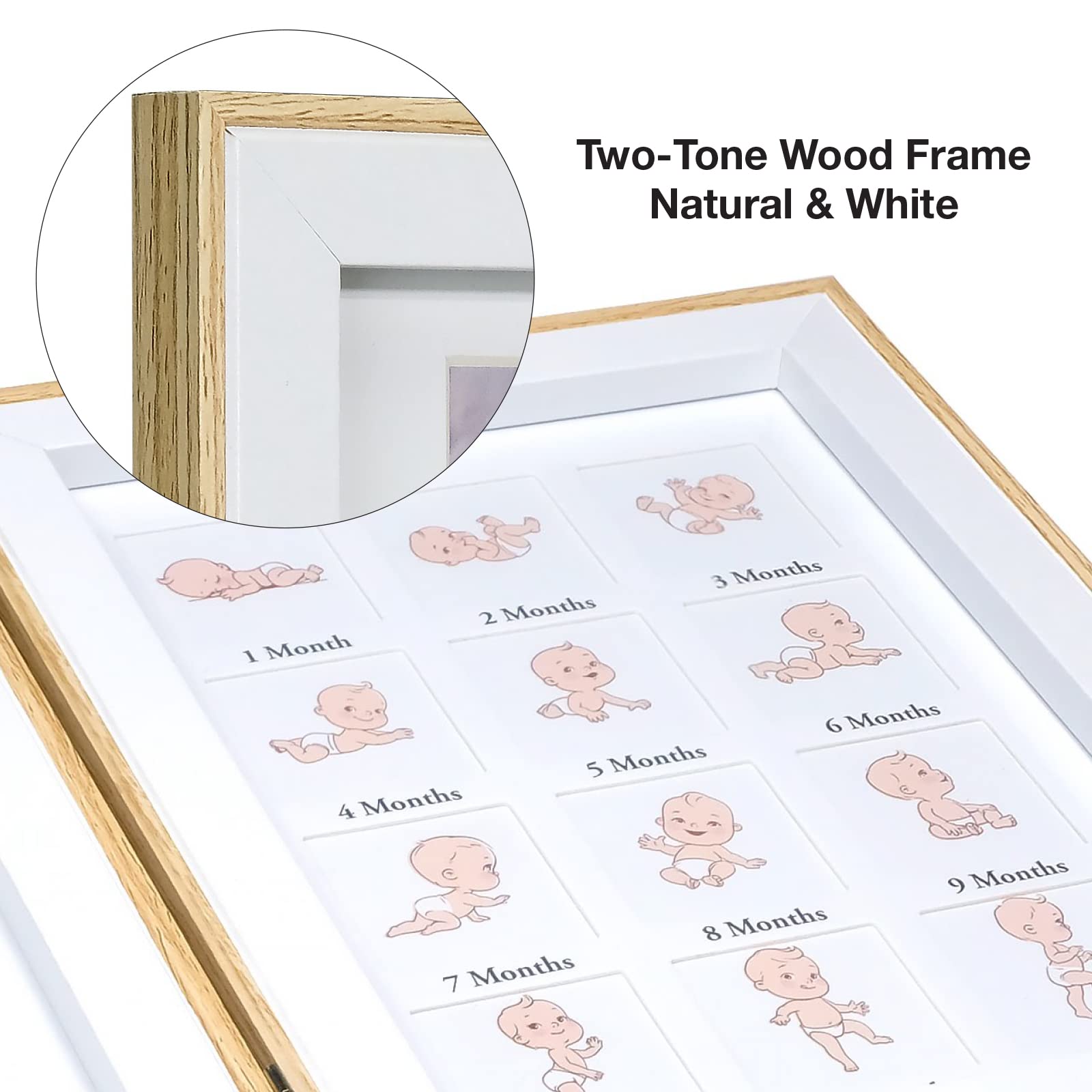 EXCELLO GLOBAL PRODUCTS Baby’s First Year Folding Picture Frame, Natural Wood Finish, Holds 1 4x6 Baby Photo, 12 Monthly Photos