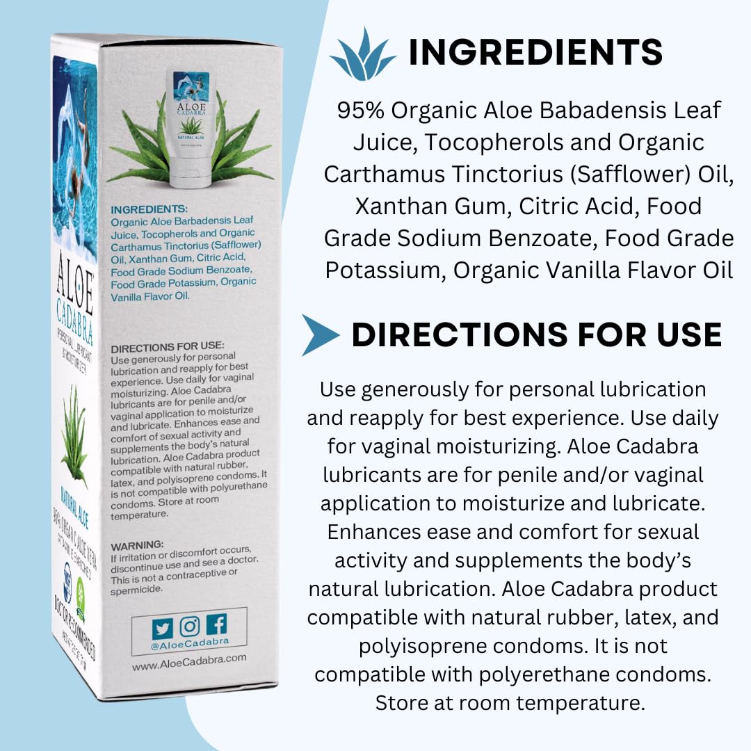 Aloe Cadabra Natural Water-Based Personal Lubricant, Organic Aloe Lube for Men, Women, and Couples, pH Balanced (Unscented 2.5 Ounces, 5 Pack)