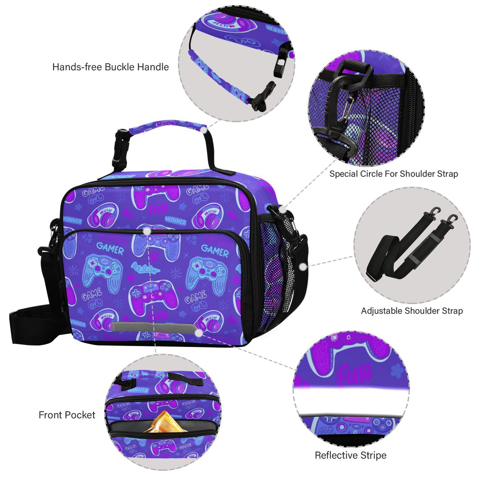 Cute Joysticks Gamepad Lunch Bag for Women Men Game Controller Joypad Insulated Cooler Tote Bag with Adjustable Shoulder Strap Large Capacity Reusable Leakproof Picnic Lunch Box Outdoor for Adult Offi