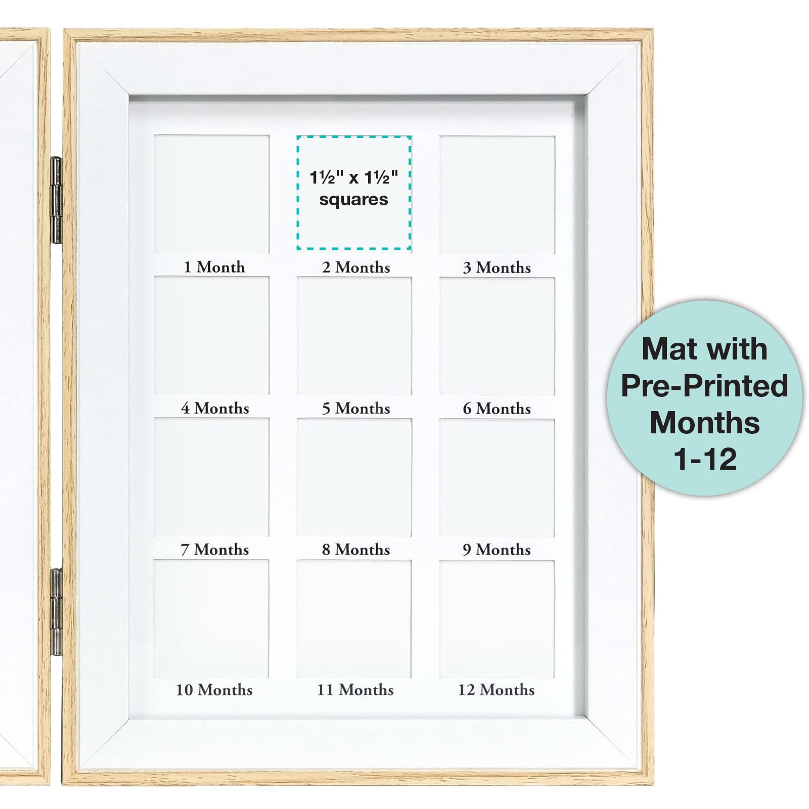 EXCELLO GLOBAL PRODUCTS Baby’s First Year Folding Picture Frame, Natural Wood Finish, Holds 1 4x6 Baby Photo, 12 Monthly Photos