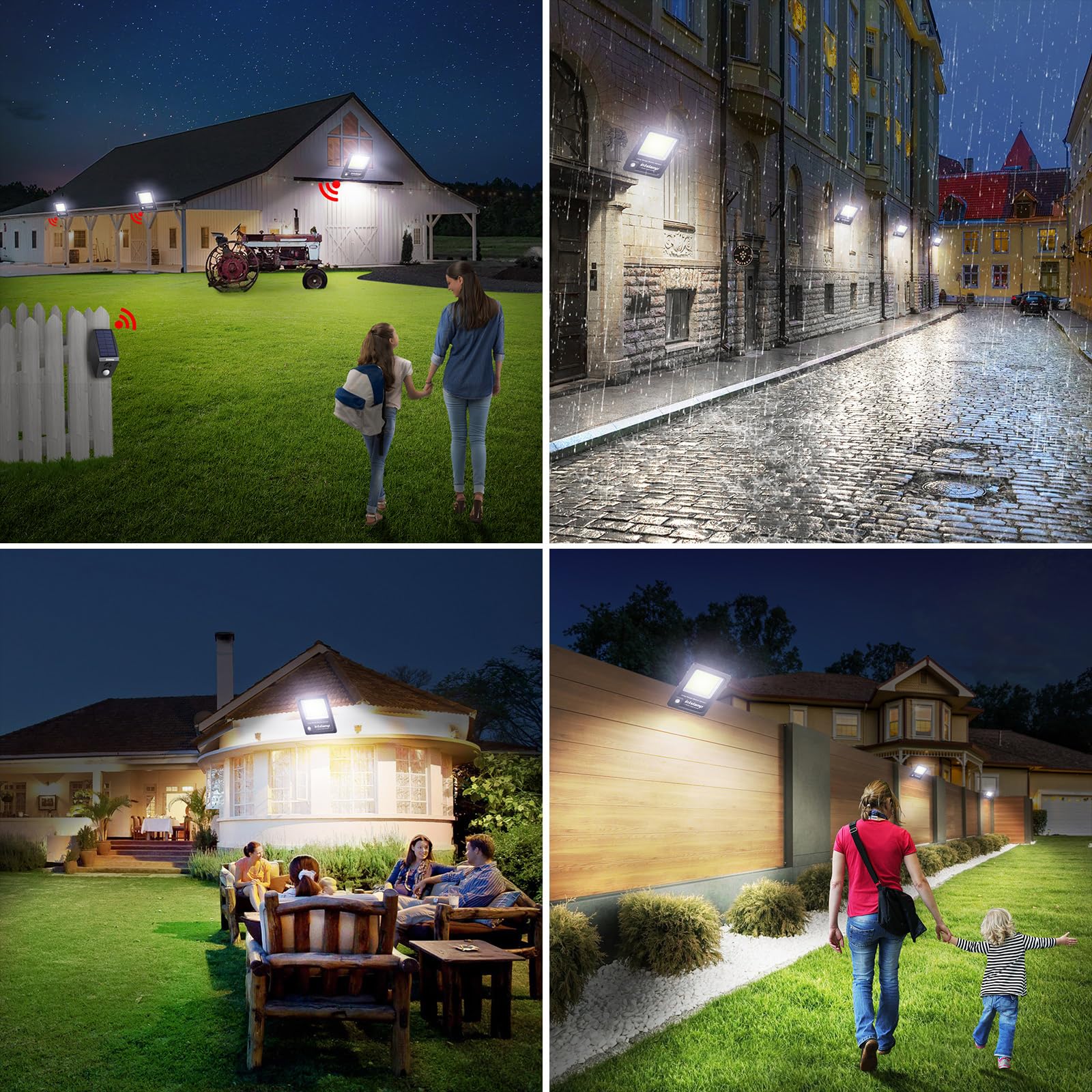 intelamp Solar Flood Lights Outdoor Motion Sensor,12000mAh 2000LM Solar Powered Motion Sensor Flood Light with Remote, Dusk to Dawn Solar Lights for Outside with 16.4Ft Cable IP65 Waterproof