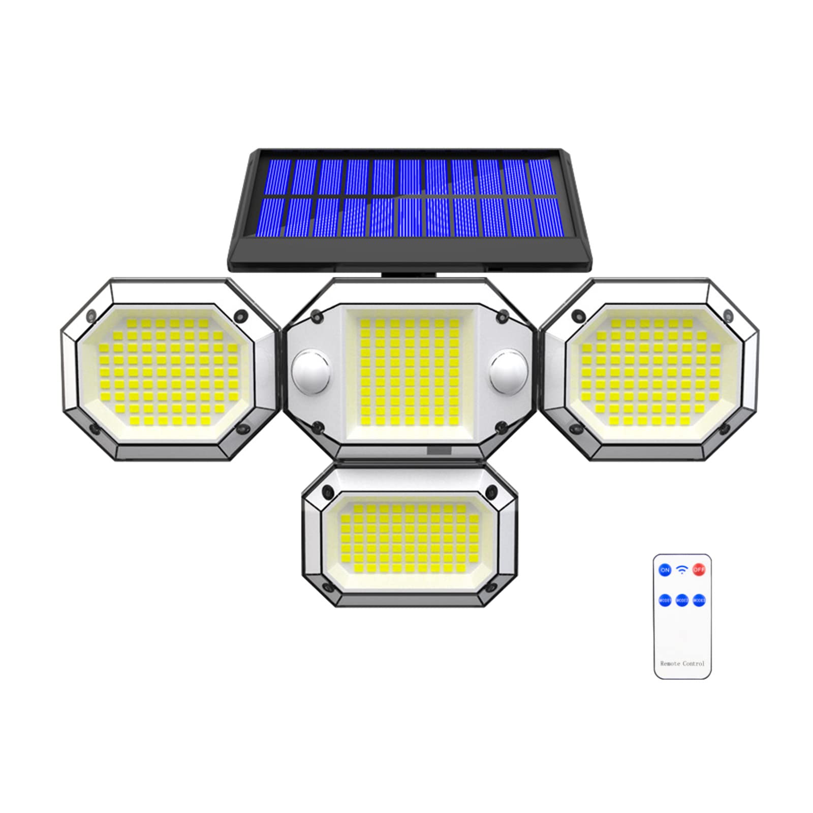 306 LED Solar Flood Light Security with Two PIR Motion Sensors IP65 Waterproof 4 Heads 3100Lum with Adjustable Spot Wall Light Garden Lighting (1Pack)