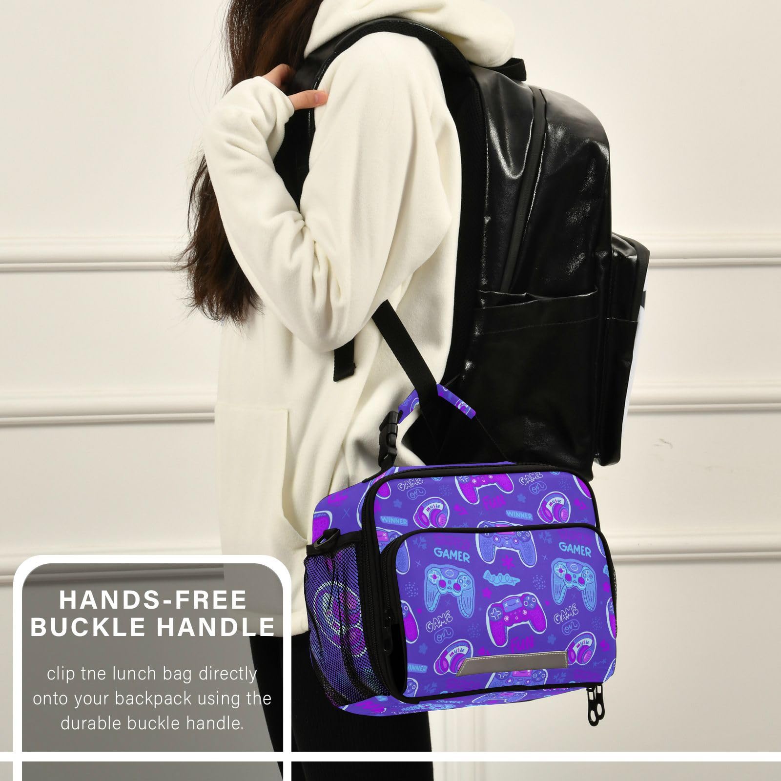 Cute Joysticks Gamepad Lunch Bag for Women Men Game Controller Joypad Insulated Cooler Tote Bag with Adjustable Shoulder Strap Large Capacity Reusable Leakproof Picnic Lunch Box Outdoor for Adult Offi