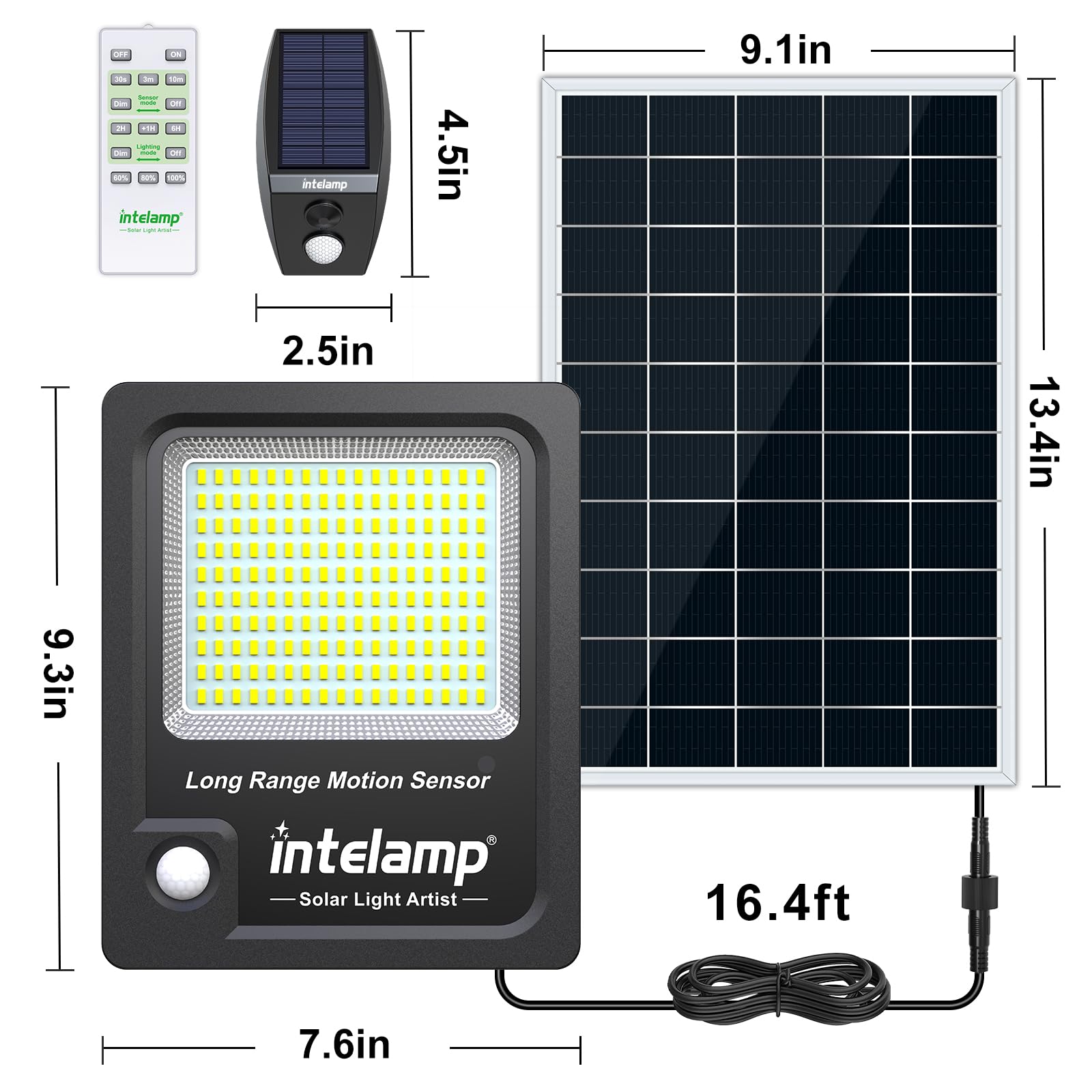 intelamp Solar Flood Lights Outdoor Motion Sensor,12000mAh 2000LM Solar Powered Motion Sensor Flood Light with Remote, Dusk to Dawn Solar Lights for Outside with 16.4Ft Cable IP65 Waterproof
