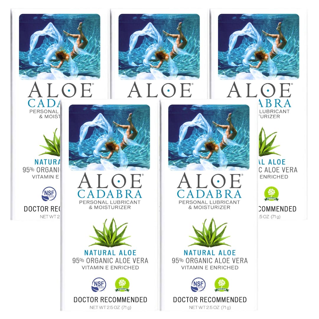 Aloe Cadabra Natural Water-Based Personal Lubricant, Organic Aloe Lube for Men, Women, and Couples, pH Balanced (Unscented 2.5 Ounces, 5 Pack)