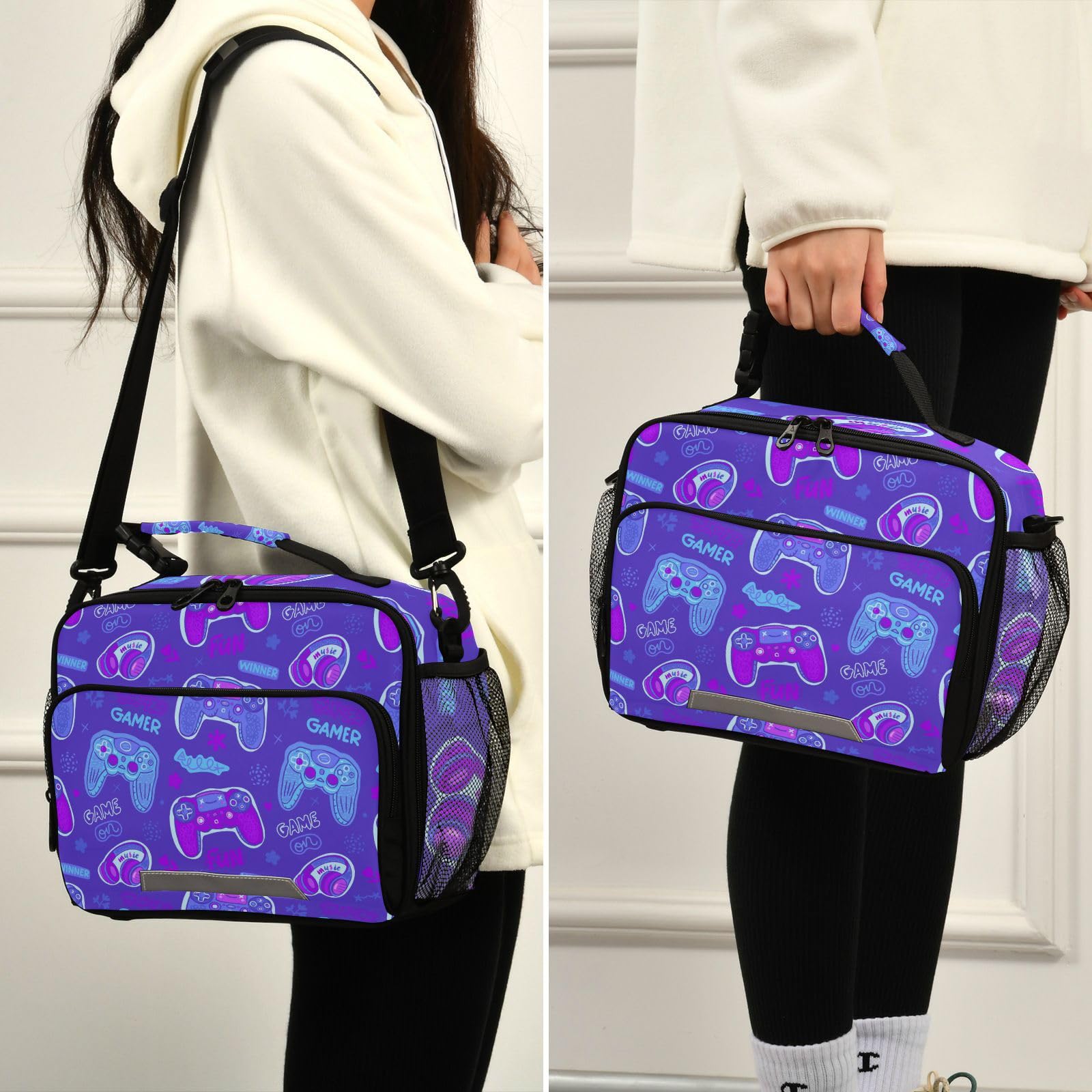 Cute Joysticks Gamepad Lunch Bag for Women Men Game Controller Joypad Insulated Cooler Tote Bag with Adjustable Shoulder Strap Large Capacity Reusable Leakproof Picnic Lunch Box Outdoor for Adult Offi