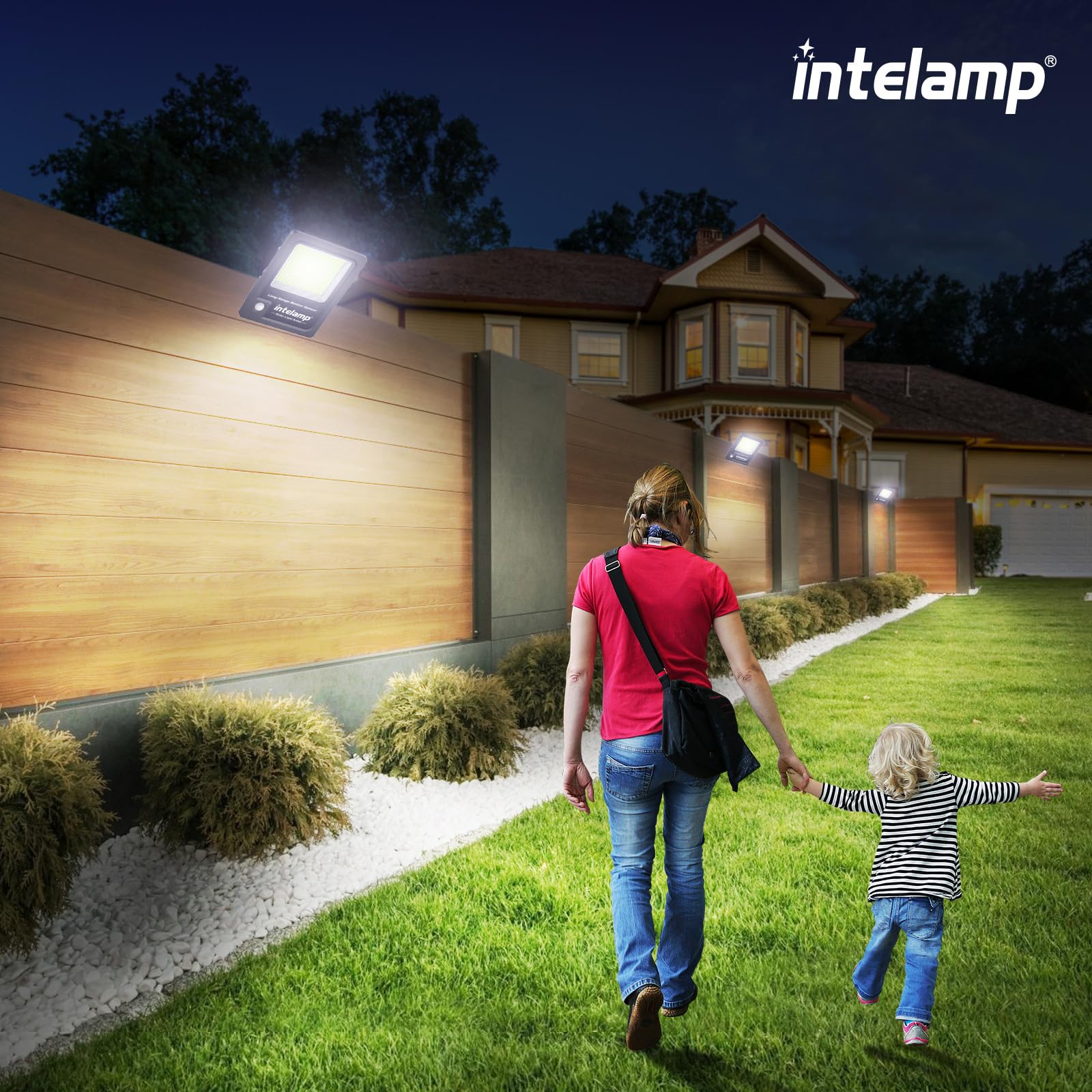 intelamp Solar Flood Lights Outdoor Motion Sensor,12000mAh 2000LM Solar Powered Motion Sensor Flood Light with Remote, Dusk to Dawn Solar Lights for Outside with 16.4Ft Cable IP65 Waterproof