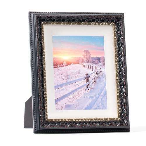 MEIGIX Home 8x10 Frame with High Definition Glass Surface, Anti-Wood Matt Frame, Display Picture 6x8 with Pad or 8x10 without Pad, for Wall or Desktop Display (Barocco Black)