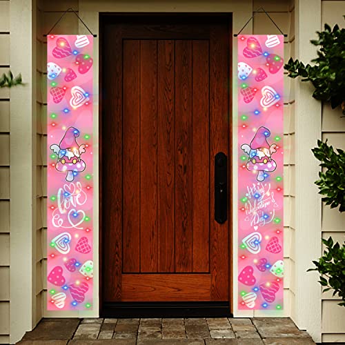 CCINEE Valentine's Day Decoration Porch Banners with Lights，Lighted Valentines Gnomes Door Porch Signs Banner Heart Hanging Banner Decoration for Yard Front Door Home Garage Wall Decor, 2Pack