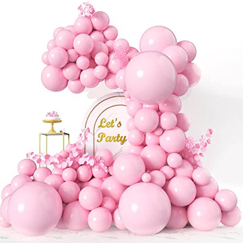 HUAXUS Pink Balloons - 100pcs Pastel Light Pink Latex Balloons Different Sizes 18/12/10/5 Inch for Valentines Day Baby Shower Wedding Birthday Party Decorations