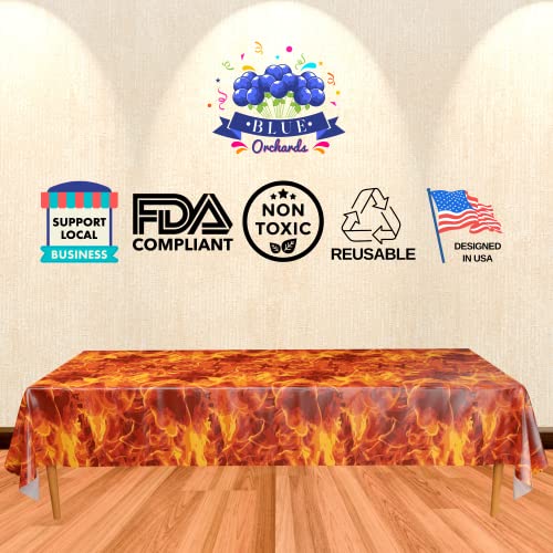 Blue Orchards Fire Table Covers (Pack of 2) - 54"x108" XL - Fire Party Supplies, Fire Table, Dragon Birthday Party, Fire Backdrop, Firefighter Birthday Supplies, Flame Decorations, Flame Table Cover