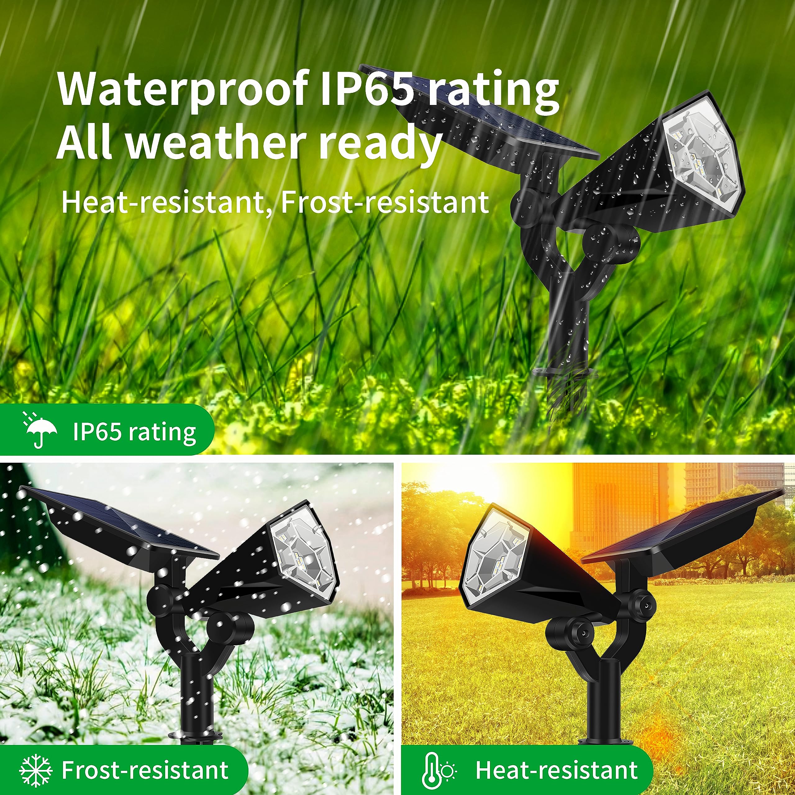 Outdoor Solar Lights - Solar Spotlight - Solar Lighting for Garden, Patio and Lawn - Wall or Pole Mount - Easy Installation - Waterproof - Adjustable, [4] Light Modes - Pack 2