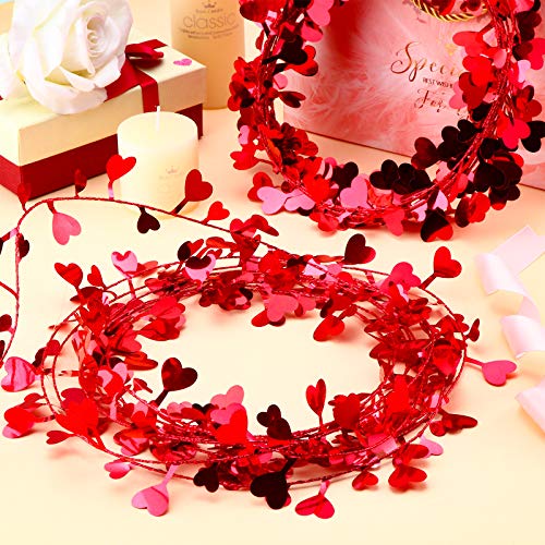 Chuangdi 2 Pieces Red Heart Tinsel Valentine's Day Garlands Heart Shaped Tinsel Garlands Valentines Love Hanging Garlands Decoration for Wedding Party Valentine's Day Decor