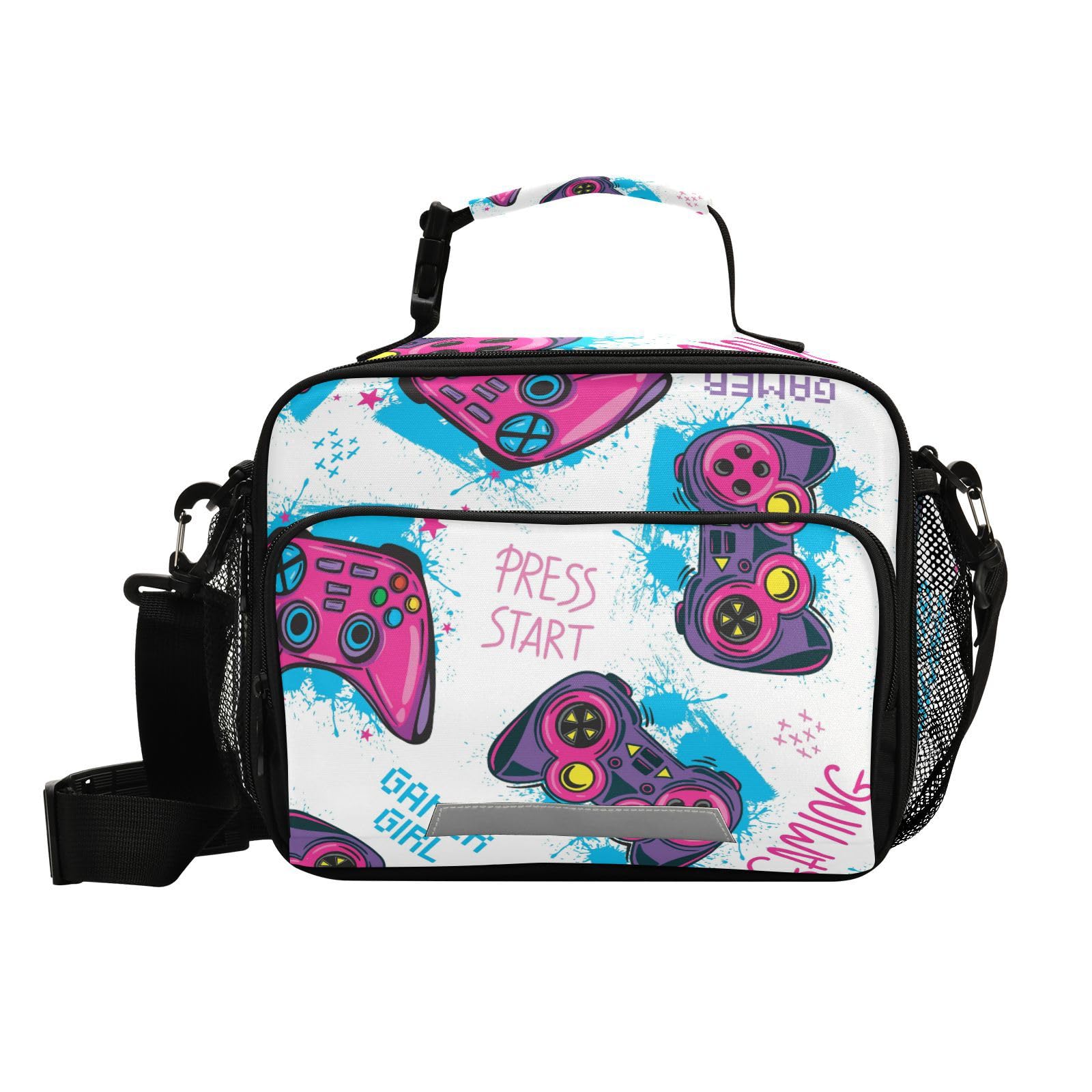 KOCOART Doodles Game Joystick Lunch Bag for Women Men Gamepad Insulated Cooler Tote Bag with Adjustable Shoulder Strap Large Capacity Reusable Leakproof Picnic Lunch Box Outdoor for Adult Office