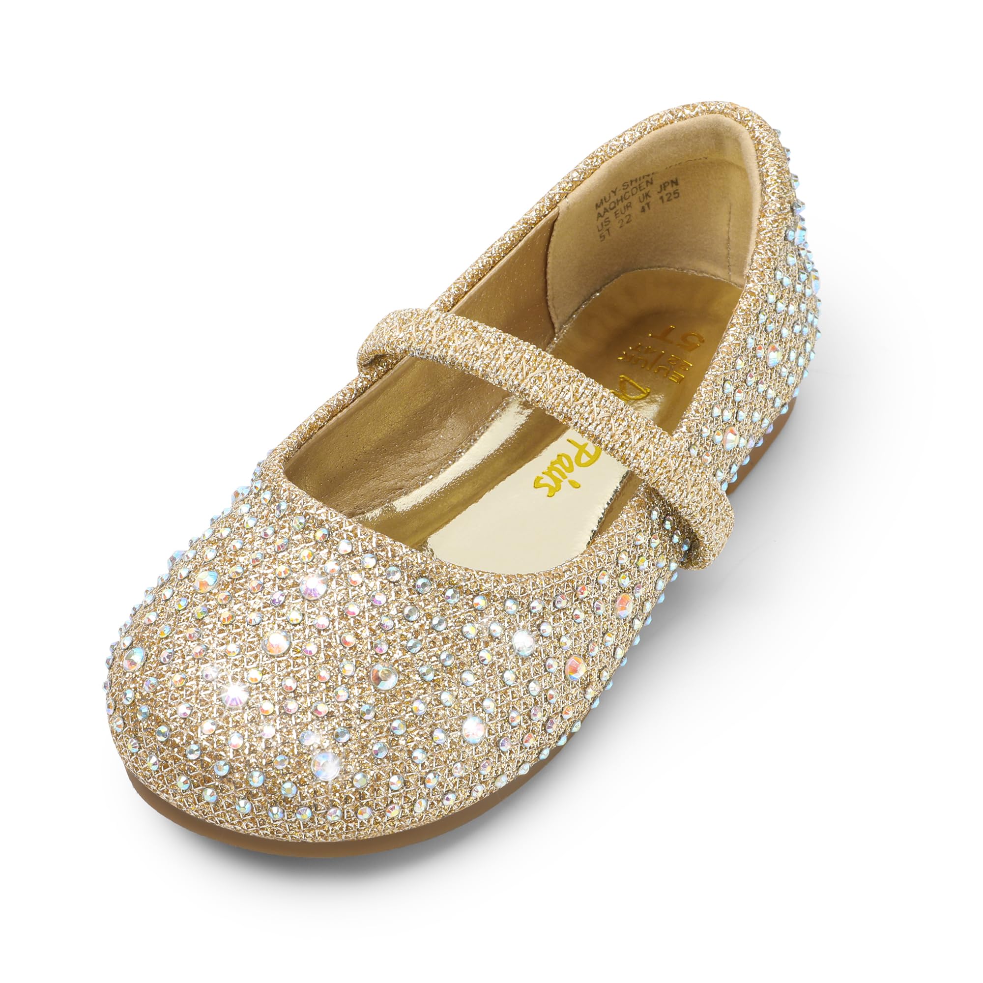 DREAM PAIRS Girls Mary Jane Rhinestone Dress Shoes Slip On Ballet Toddler Flats for Party, Wedding, Christmas Muy-Shine-Infant Gold/Glitter Size 7 Toddler