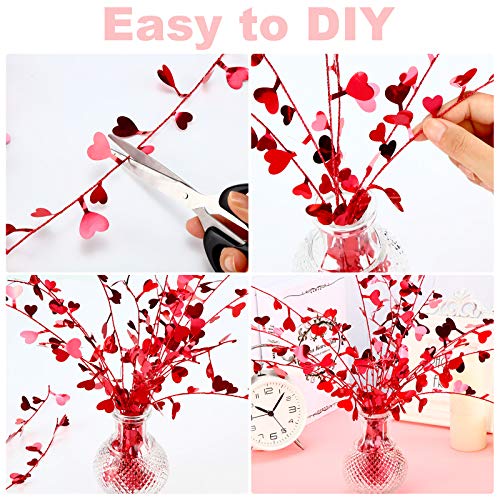 Chuangdi 2 Pieces Red Heart Tinsel Valentine's Day Garlands Heart Shaped Tinsel Garlands Valentines Love Hanging Garlands Decoration for Wedding Party Valentine's Day Decor