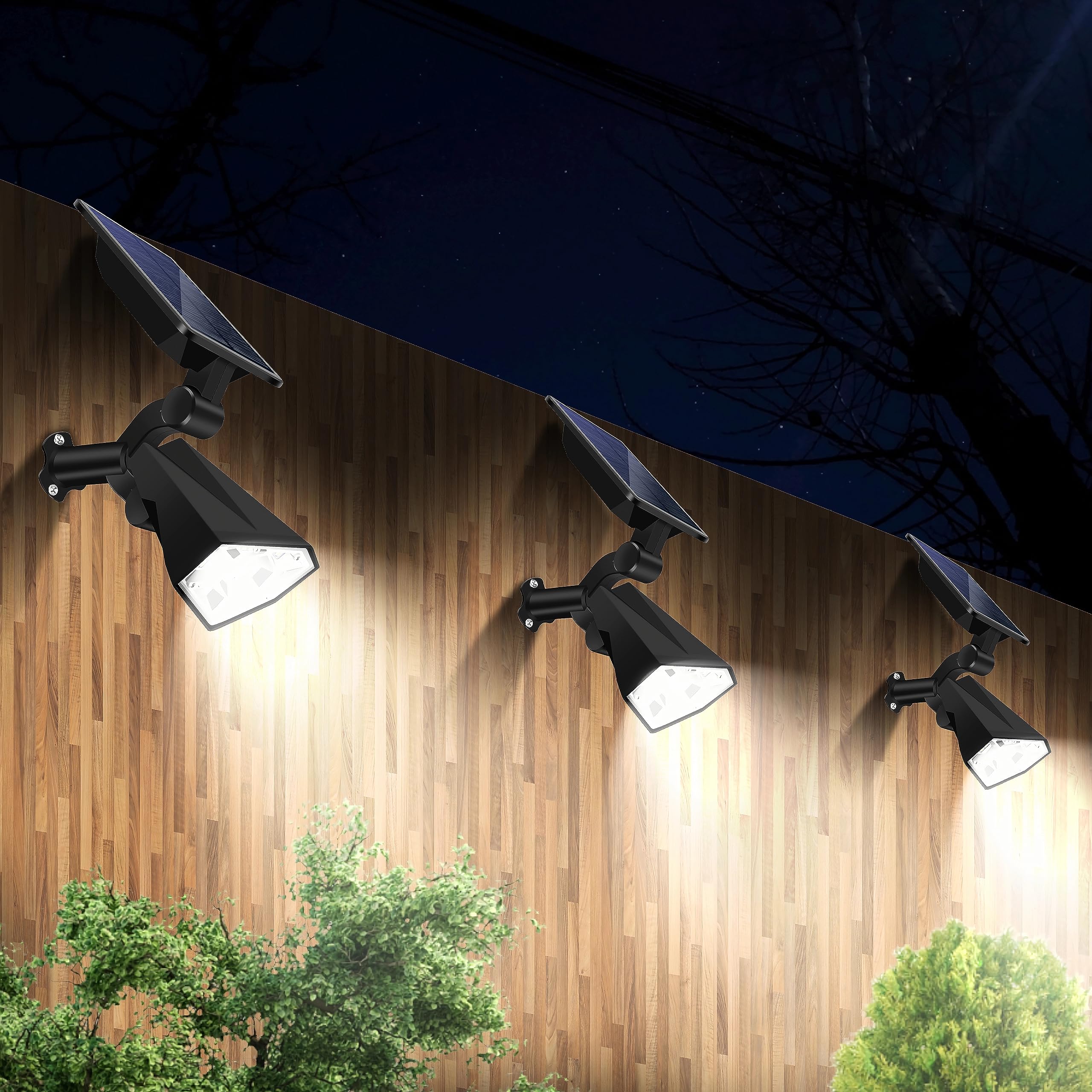 Outdoor Solar Lights - Solar Spotlight - Solar Lighting for Garden, Patio and Lawn - Wall or Pole Mount - Easy Installation - Waterproof - Adjustable, [4] Light Modes - Pack 2
