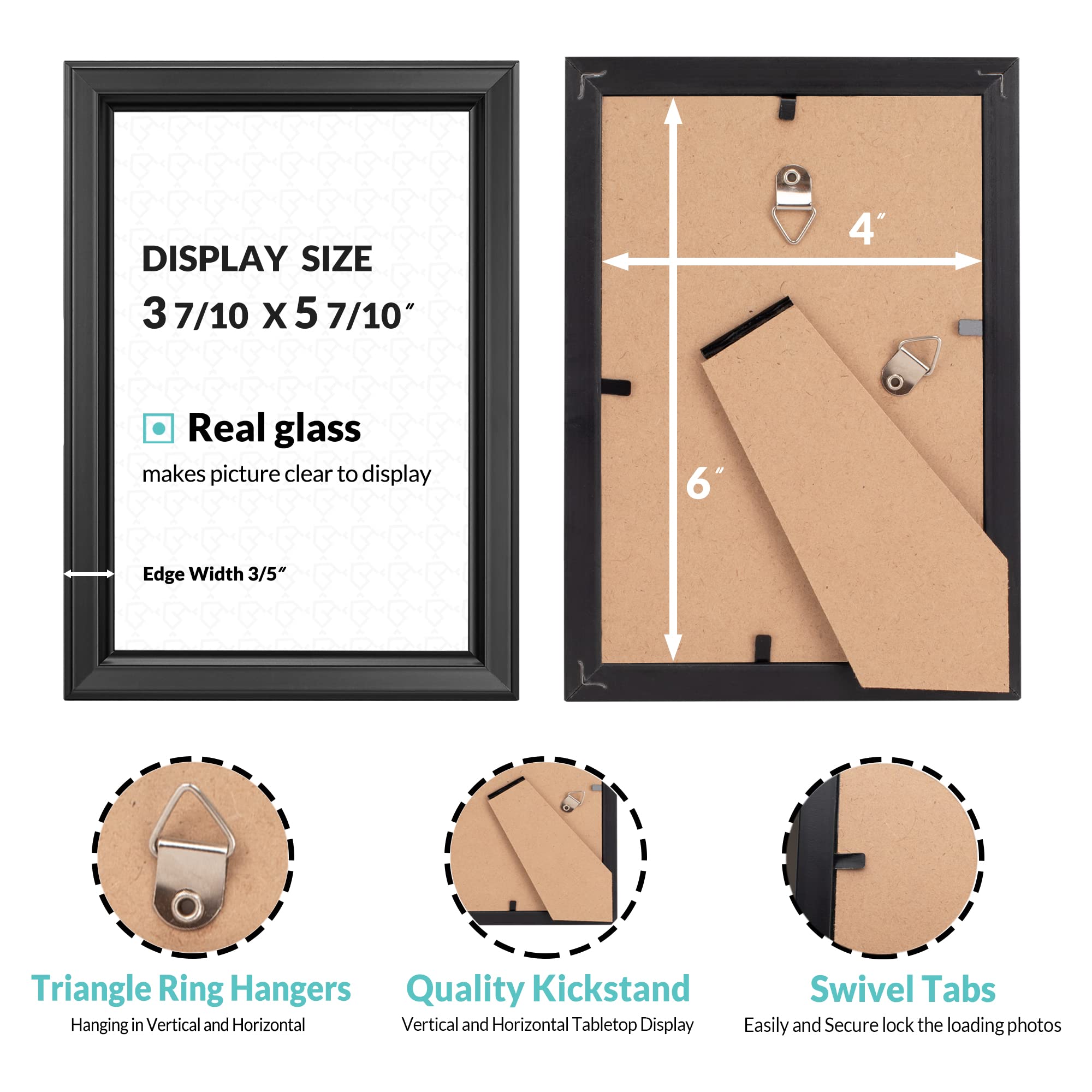 LaVie Home 4x6 Picture Frames (6 Pack, Black) Simple Designed Photo Frame with High Definition Glass for Wall Mount & Table Top Display, Set of 6 Classic Collection
