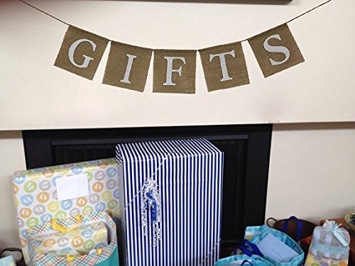 Partyprops Rustic Burlap Gift Banner Bunting Sign for Baby Shower,Engagement,Wedding,Bridal Shower,Bachelorette,Retirement,Birthday Party Supplies