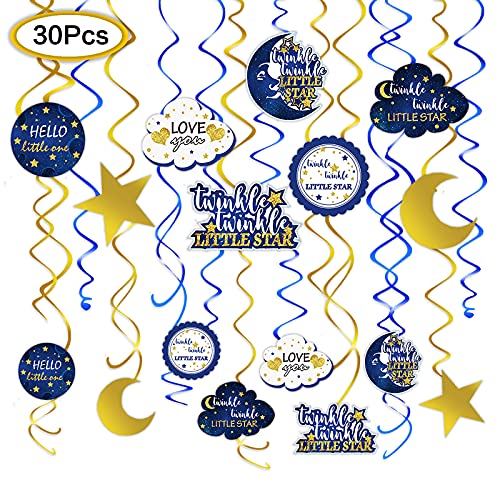 30pcs Twinkle Twinkle Little Star Baby Shower Birthday Hanging Swirls Decorations, Moon and Stars Baby Shower Birthday Party Foil Swirls Decor Supplies