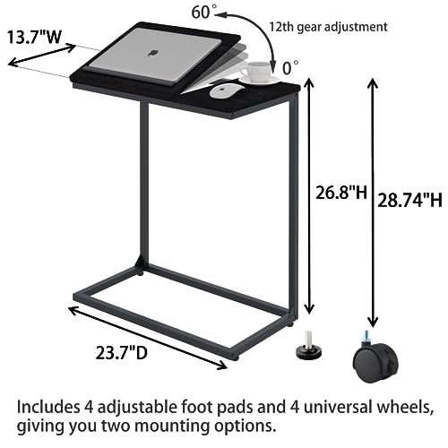 YELNOKU Couch Desk with Lockable Wheels, Slide Sofa Desk with Tiltable Drawing Board, Over Couch Arm Side Table Desk for Eating and Laptops, Portable Ergonomic Laptop Stand for Home Office Work, Black