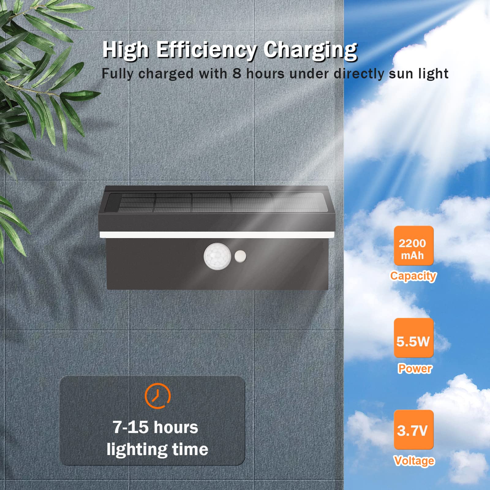 Lustrlach Motion Sensor Solar Wall Lights Outdoor Waterproof LED Solar Wall Sconce Black Dusk to Dawn Modern Porch Wall Mount Lamp for Garage House Patio