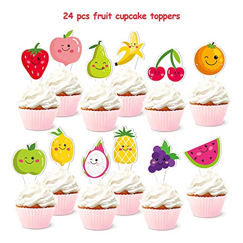 71 Packs Tutti Frutti Party Decorations Set Twotti Frutti Glitter Banner/Cake Topper Fruit Cupcake Toppers Mylar Balloons for Twotti Fruity Second Birthday Party