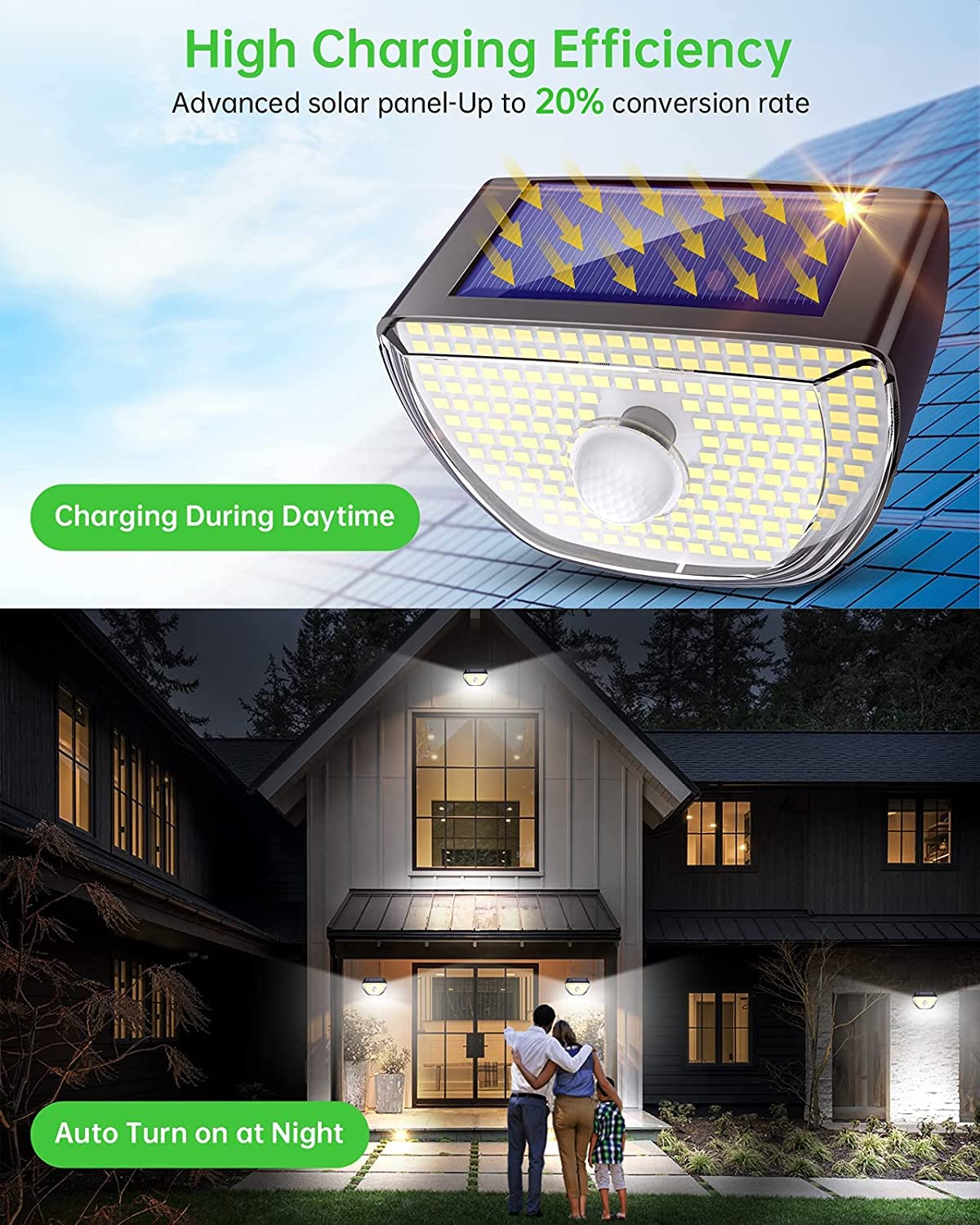 Solar Motion Sensor Lights, Whousewe 200LED Solar Lights Outdoor Solar Security Lights 3 Modes Wireless Wide Angle Solar Wall Lights IP65 Waterproof for Yard, Stairs, Garage, Fence, Porch(6 Pack)