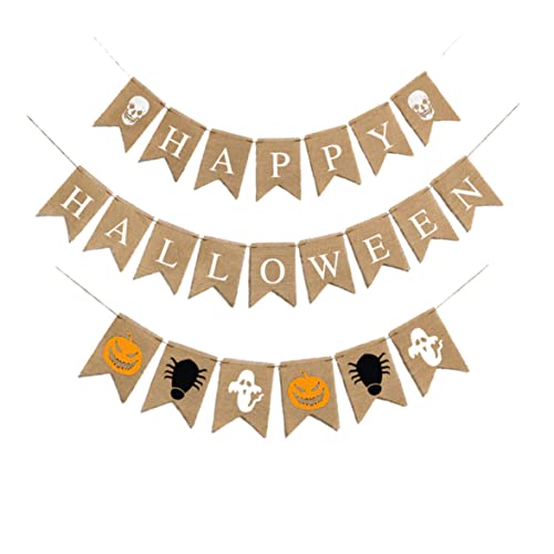 Halloween Decorations,Halloween Banner Halloween Burlap Multicolored Design Pumpkin Witch Bunting Banners for Halloween Party Decoration 1Set