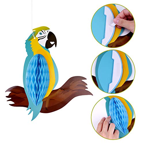 TUPARKA 6 Pieces Tropical Birds Honeycomb Parrot Hawaiian Summer Beach Tiki Bar Luau Party Home Classroom Hanging Decorations(Parrot)