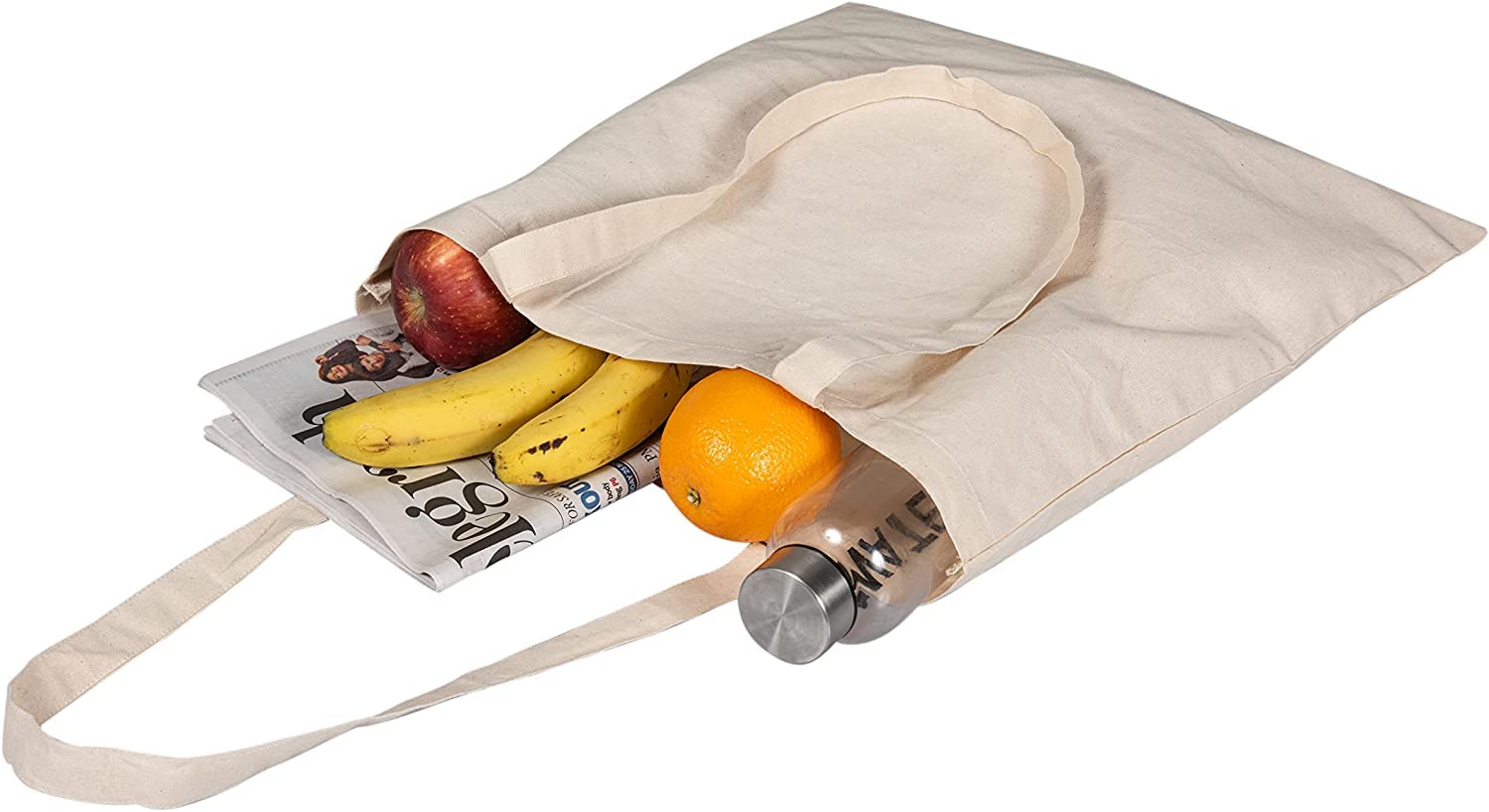 JUCOS Reusable Blank Tote Bags - 5 Pack Convenient Spacious 100% Cotton Grocery Bag With LONG Handles For Daily Essentials | 5Oz Lightweight And Eco-Friendly For Multi-Purpose Use 13X14 Inch